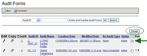 Archiving an Audit Form